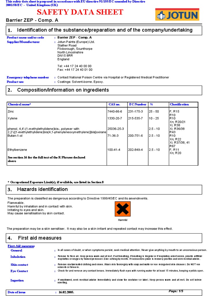Msds-Barrier Zep Comp A | PDF