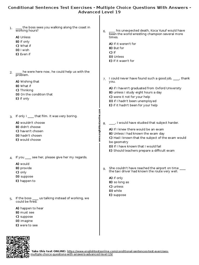 Conditional Sentences MCQ Exercises | PDF | Test (Assessment ...