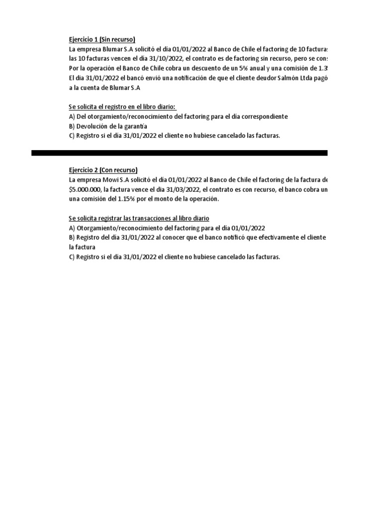 Ejercicios Factoring Corregido | PDF | Bancos | Factoring (Finanzas)