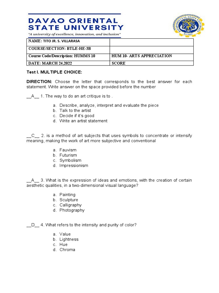 Hum 10 Prelim | PDF | Paintings | Fine Art