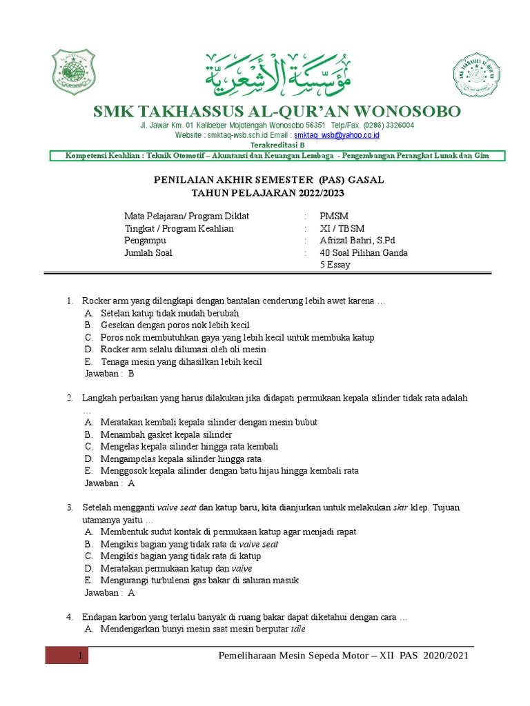 SOAL PAS PMSM XII TBSM Afrizal | PDF