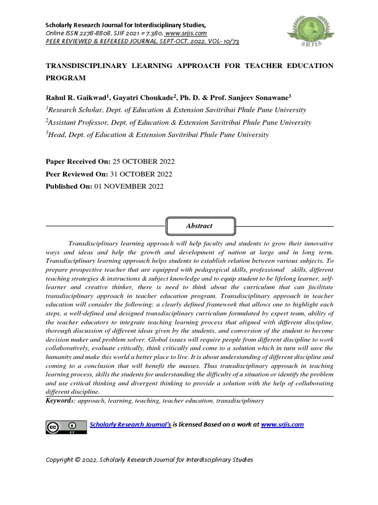 Transdisciplinary Learning Approach For Teacher Education Program | PDF | Teaching Method | Teachers