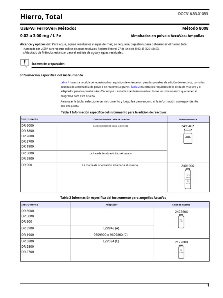 Method 8008 Powder Pillow or Accu Vac Iron - En.es | PDF | Ácido ...