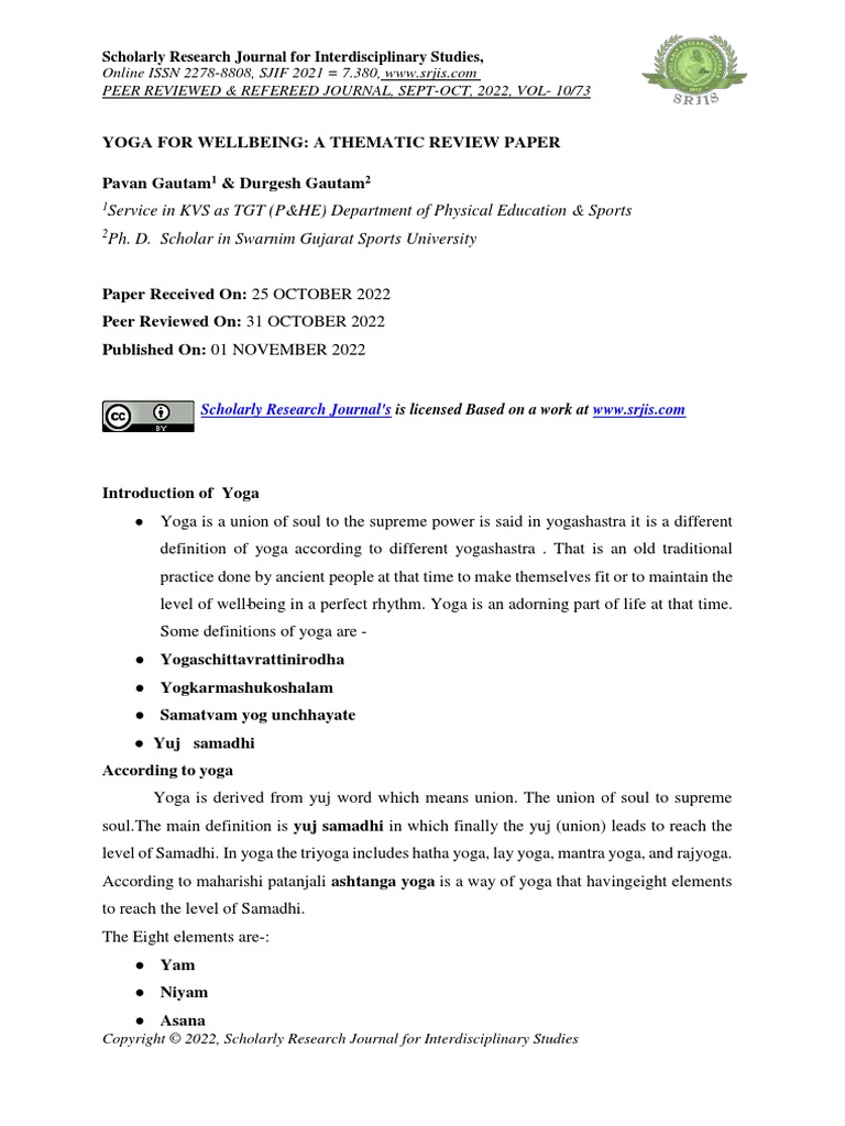 Yoga For Wellbeing: A Thematic Review Paper | PDF