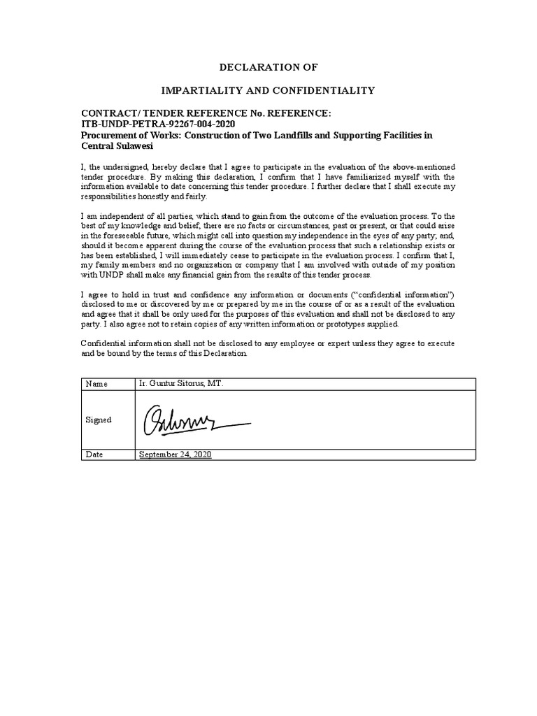 Declaration of Impartiality and Confidentiality - GS | PDF