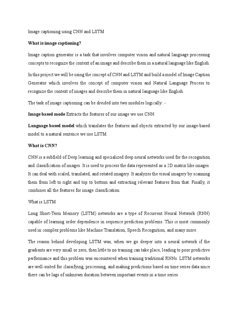 Image Captioning Using CNN and LSTM | PDF | Deep Learning | Machine ... Image Captioning Using CNN and LSTM | PDF | Deep Learning | Machine ...