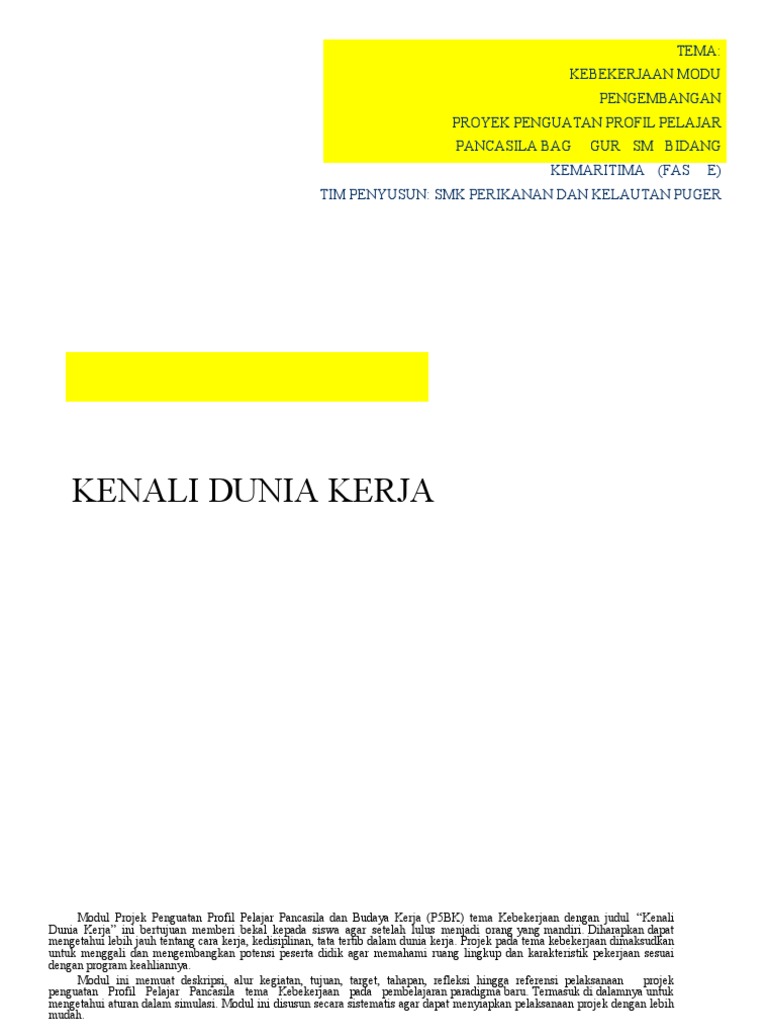 Modul p5bk Tema Kebekerjaan Kenali Dunia Kerja | PDF