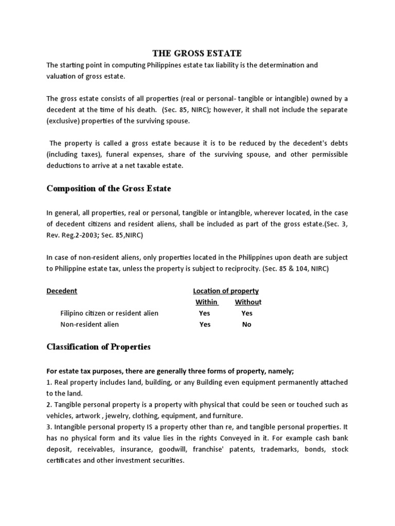 Philippine Estate Tax: Gross Estate Overview | PDF | Law