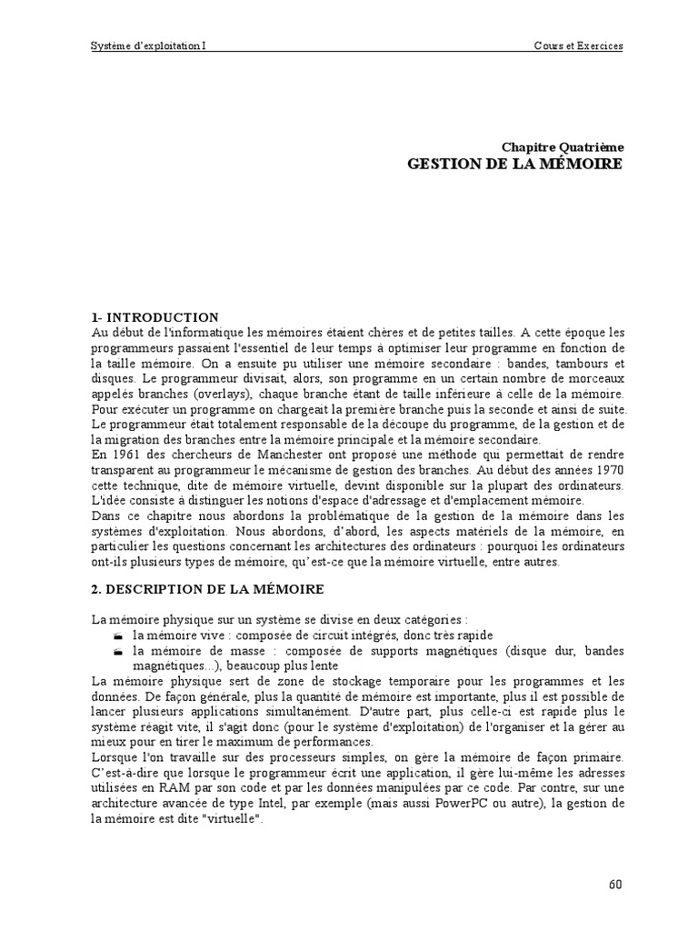 Chapitre Gestion Memoire | PDF | Cache (Informatique) | Mémoire (informatique)