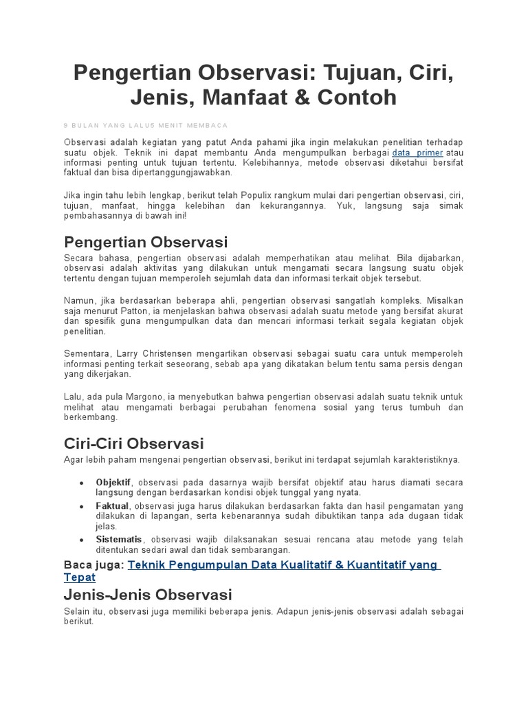 Pengertian Observasi | PDF