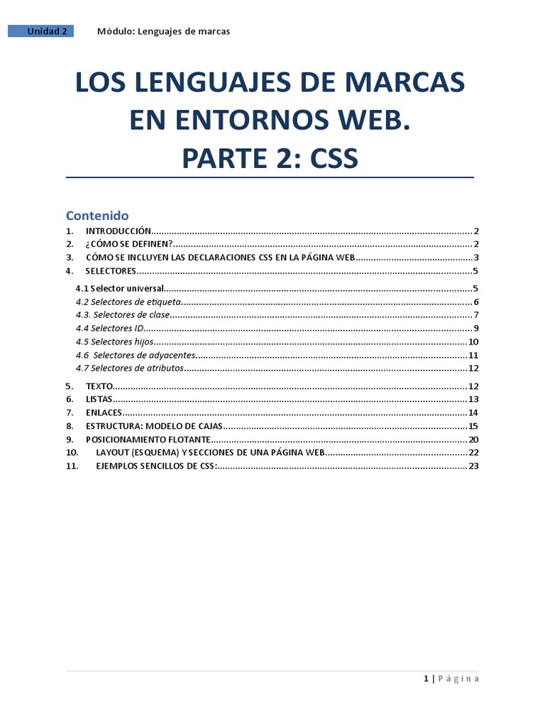 UNIDAD2. Lenguajes de Marcas en Entornos Web - CSS | PDF | HTML ...