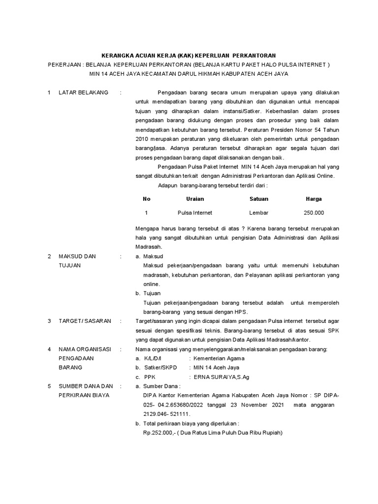 KAK Internet | PDF | Bisnis | Pengelolaan Keuangan & Uang