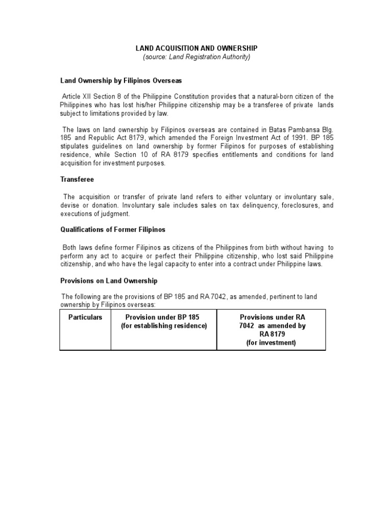 LRA Land Acquisition and Ownership | PDF