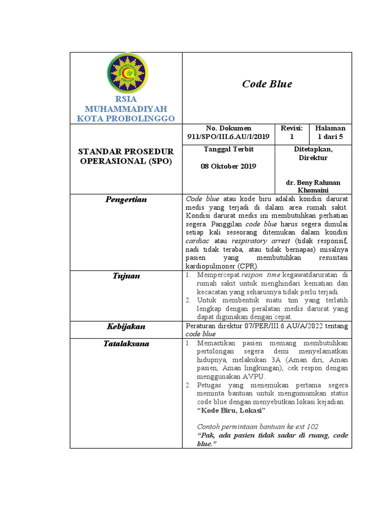 Sop Code Blue Pdf