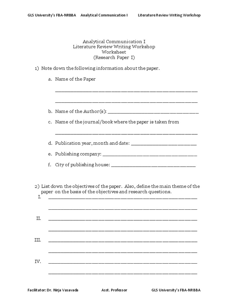 Literature Review Workshop - Worksheet | PDF