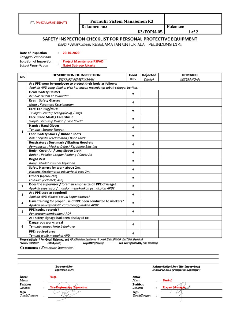 Inspeksi APD | PDF