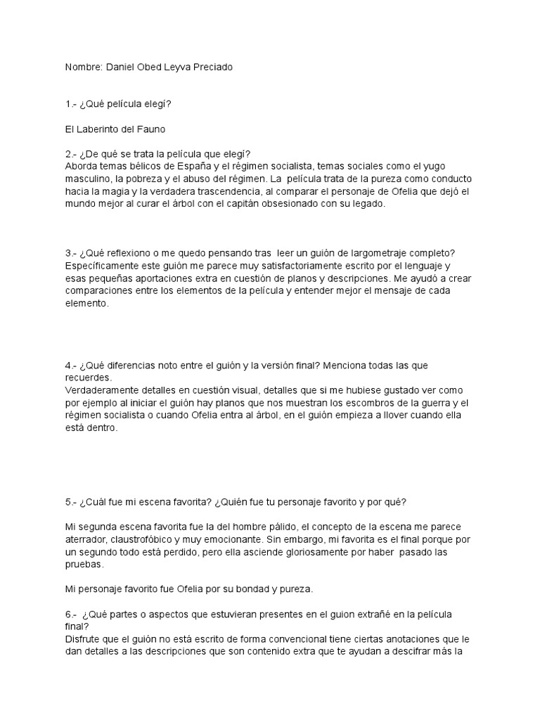 Análisis y Reflexiones sobre El Laberinto del Fauno | PDF