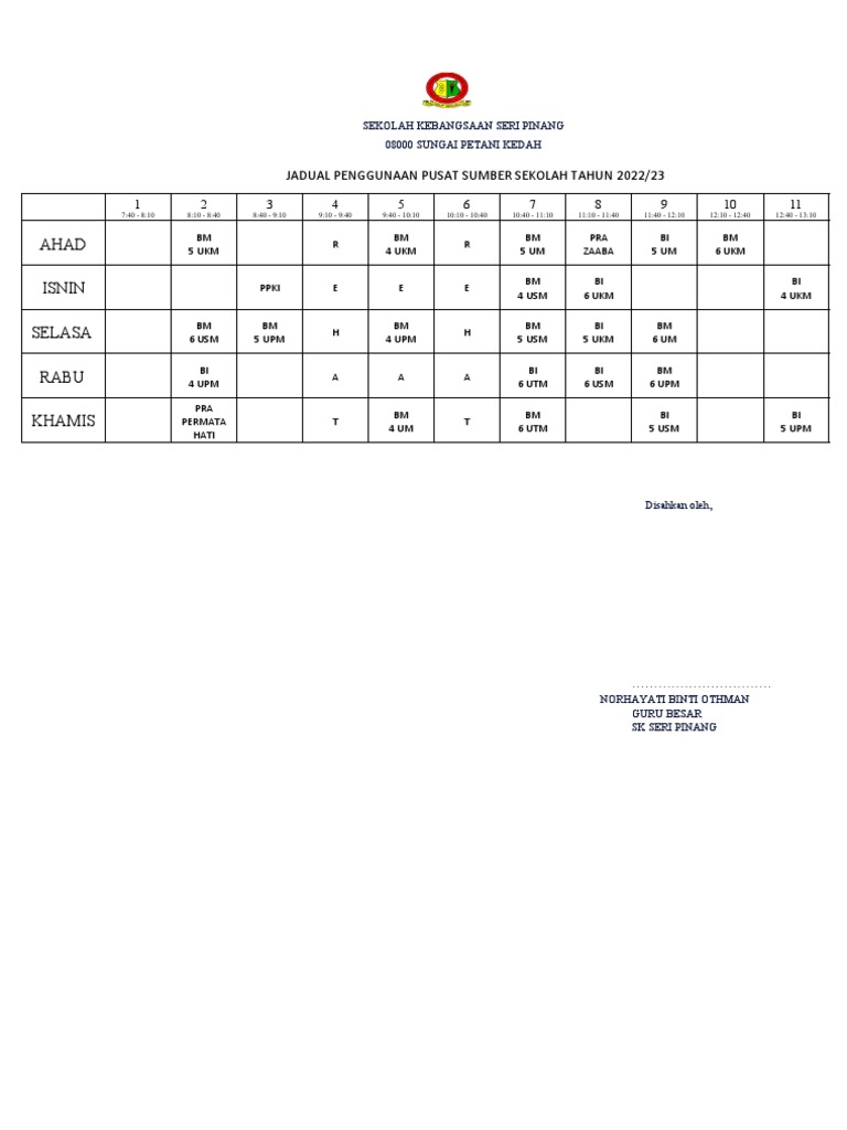 Jadual Kosong Pagi | PDF