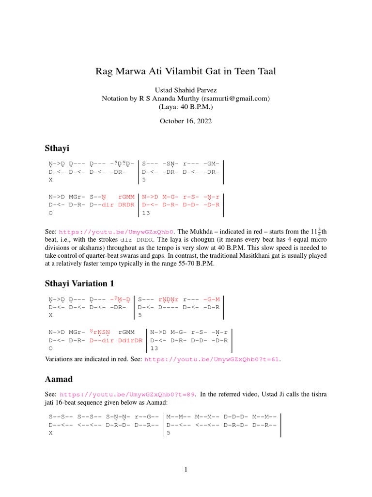 Marwa Ati Vilambit Gat Teental | PDF