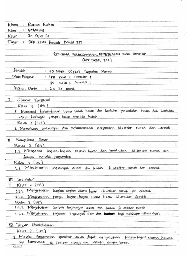 RPP PKR Kelas Rendah Model 222 | PDF