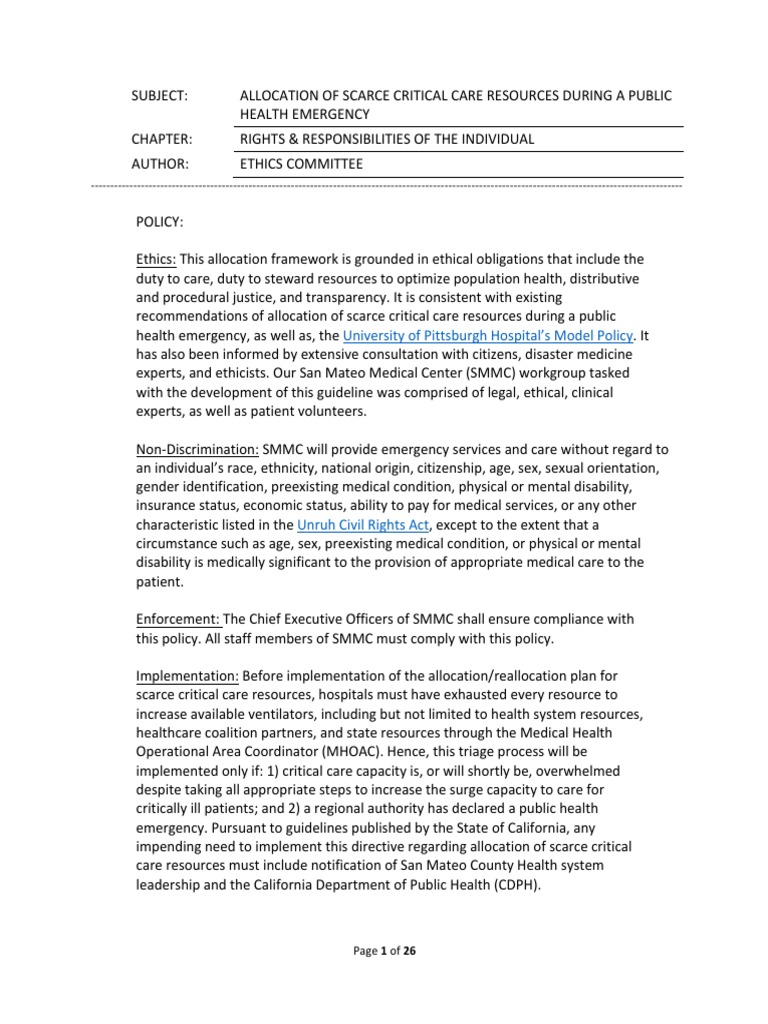 Allocation of Scarce Critical Care Resources During A Public Health ...