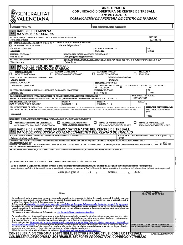 Comunicacion Apertura Centro Trabajo | PDF