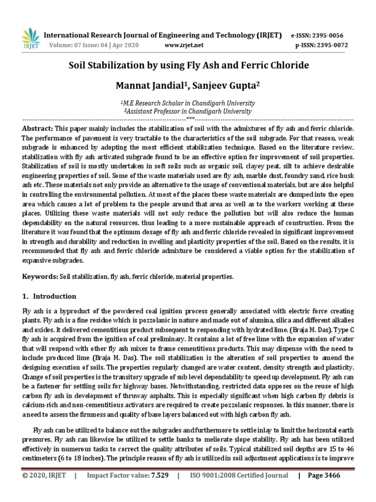 Soil Stabilization by Using Fly Ash and | PDF | Fly Ash | Concrete