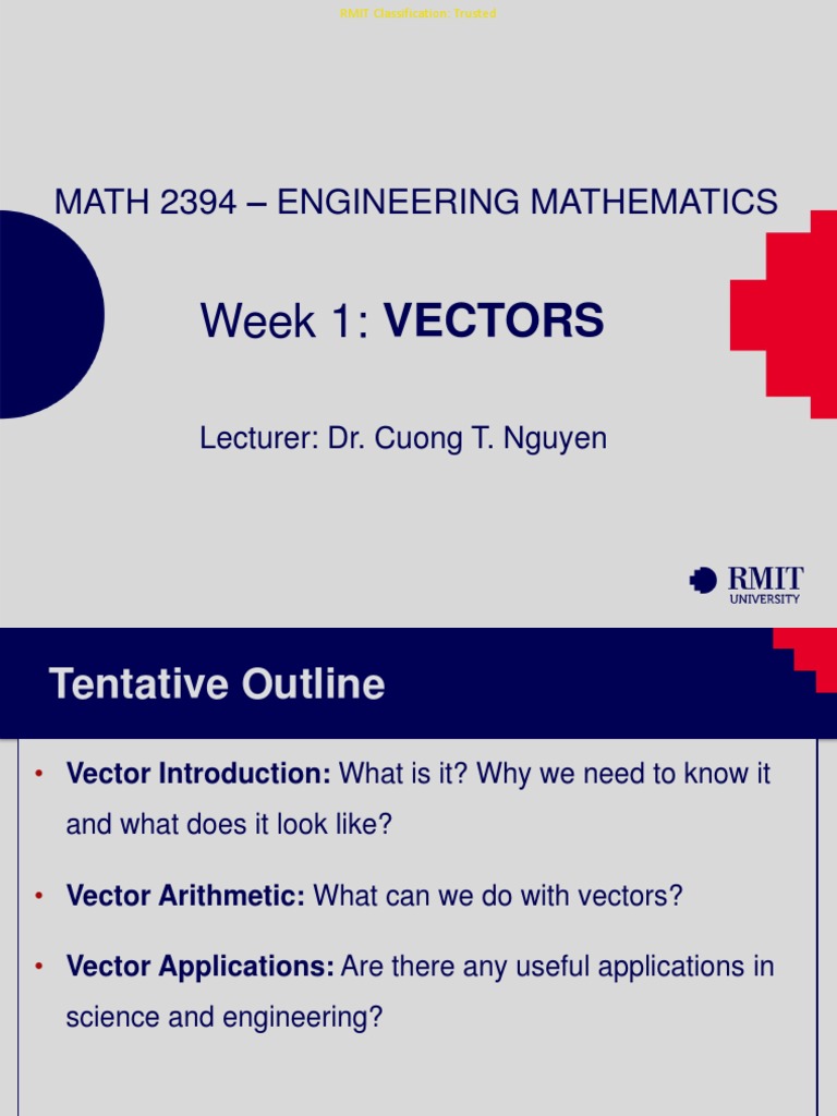W1 - Lecture - Vectors - Part 1 (Updated) | PDF | Euclidean Vector | Analytic Geometry