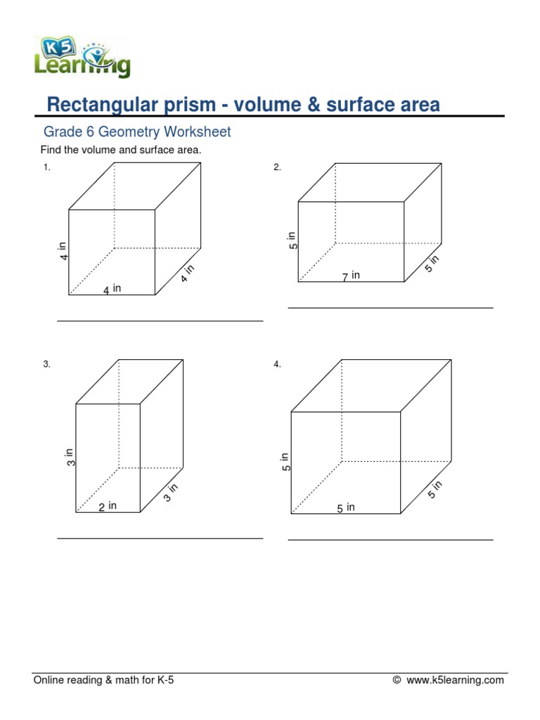 Grade 6 Rectangular Prism Volume Surface Area D | PDF