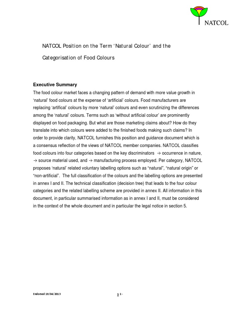 Updated NATCOL Position Paper On Natural Colours Final 2015 | PDF ...