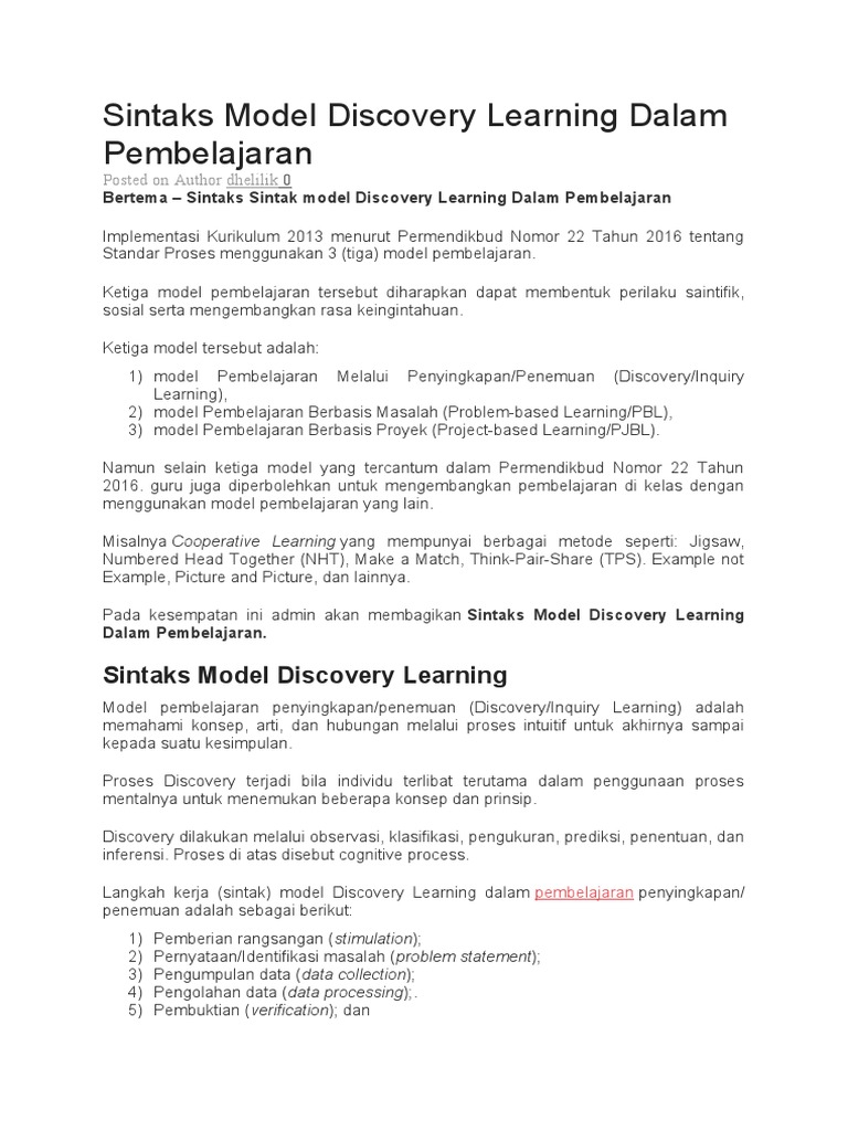 Sintaks Model Discovery Learning Dalam Pembelajaran | PDF