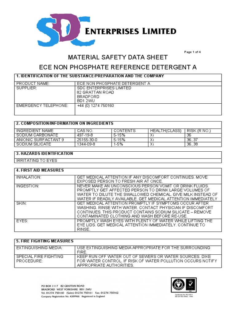 MSDS ECE Non Phosphate Detergent A | PDF