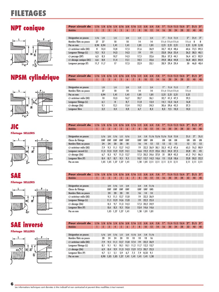Filetages NPT - BSP - Sae+++ | PDF