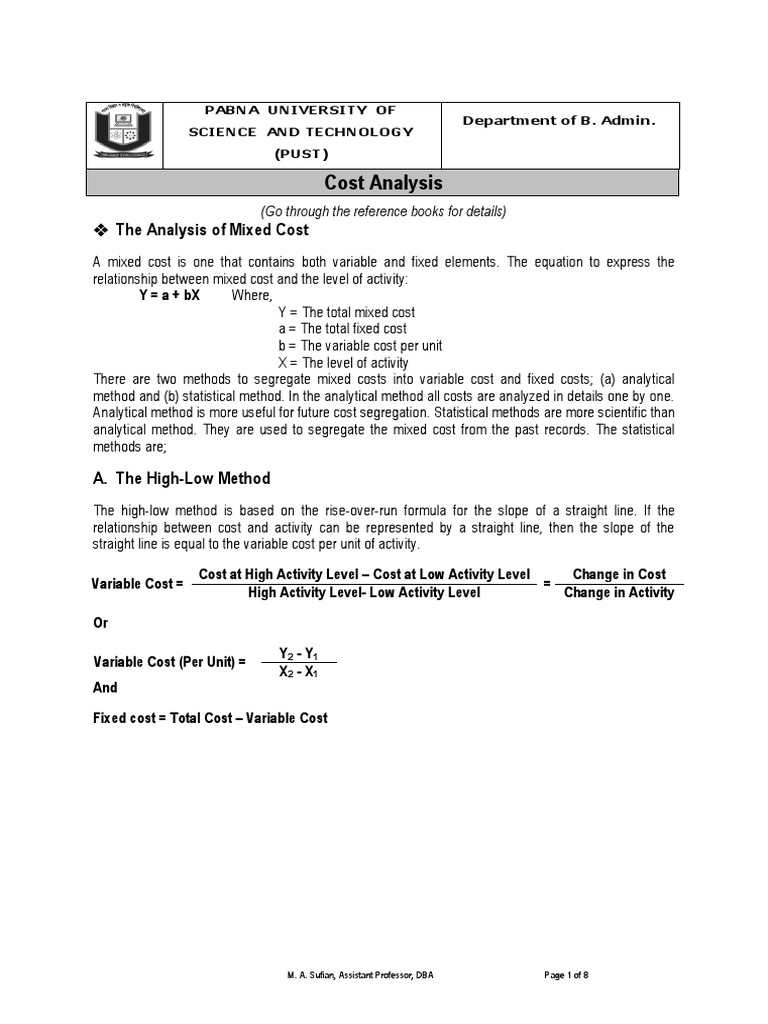 Cost Analysis Using Statistical Methods | PDF | Least Squares ...