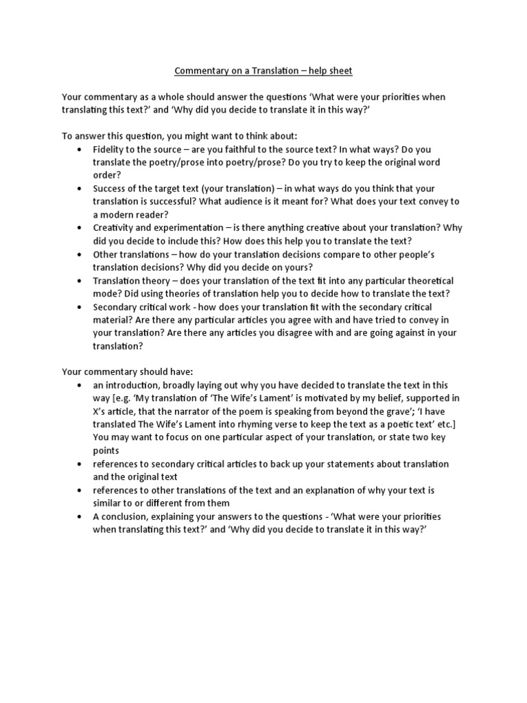 Commentary On A Translation Guidelines | PDF