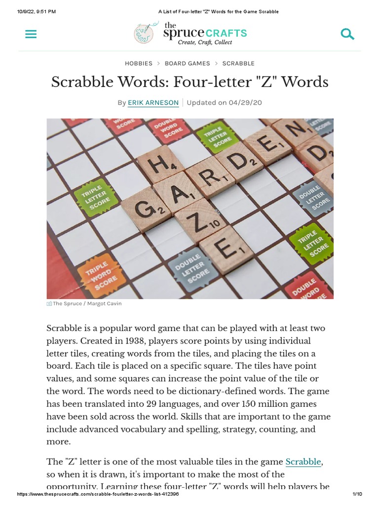 A List of Four-Letter - Z - Words For The Game Scrabble | PDF
