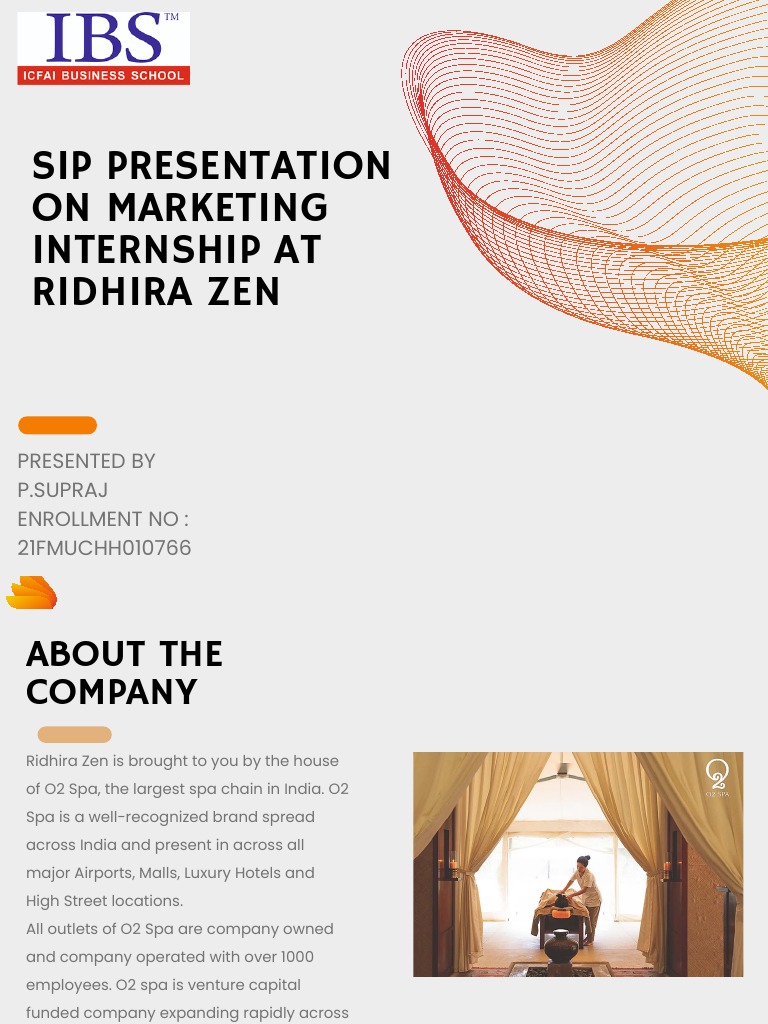 Sip Presentation On Marketing Internship at Ridhira Zen | PDF