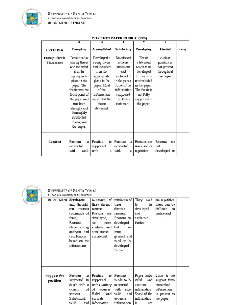 Position Paper Rubric | PDF | Citation | Apa Style Position Paper Rubric | PDF | Citation | Apa Style