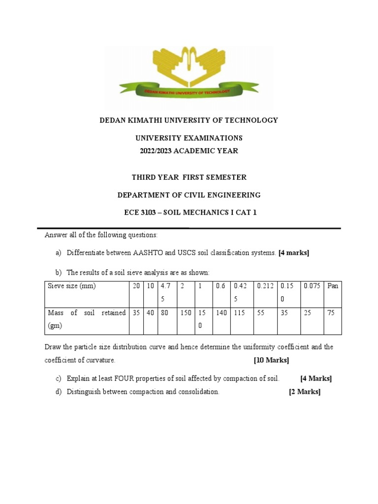 Soil Mech CAT 1 | PDF