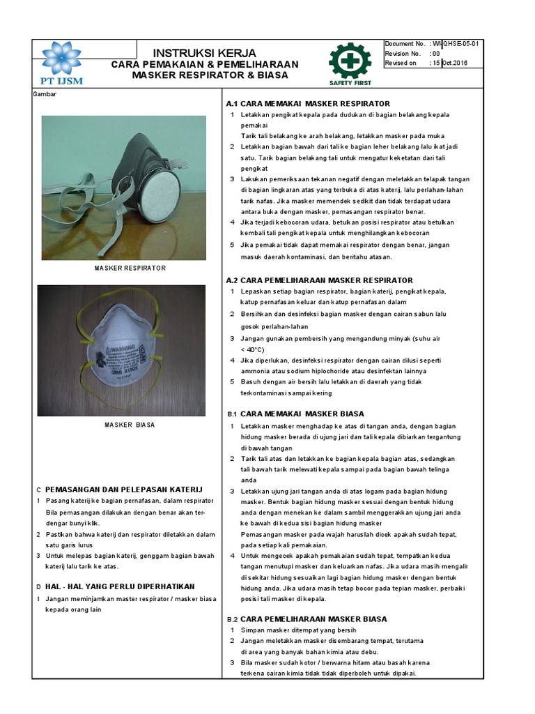 Panduan Pemakaian Masker Respirator | PDF