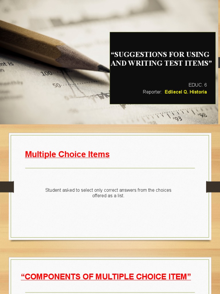 EDUC 6-Suggestions For Using and Writing Test Items | PDF | Career & Growth