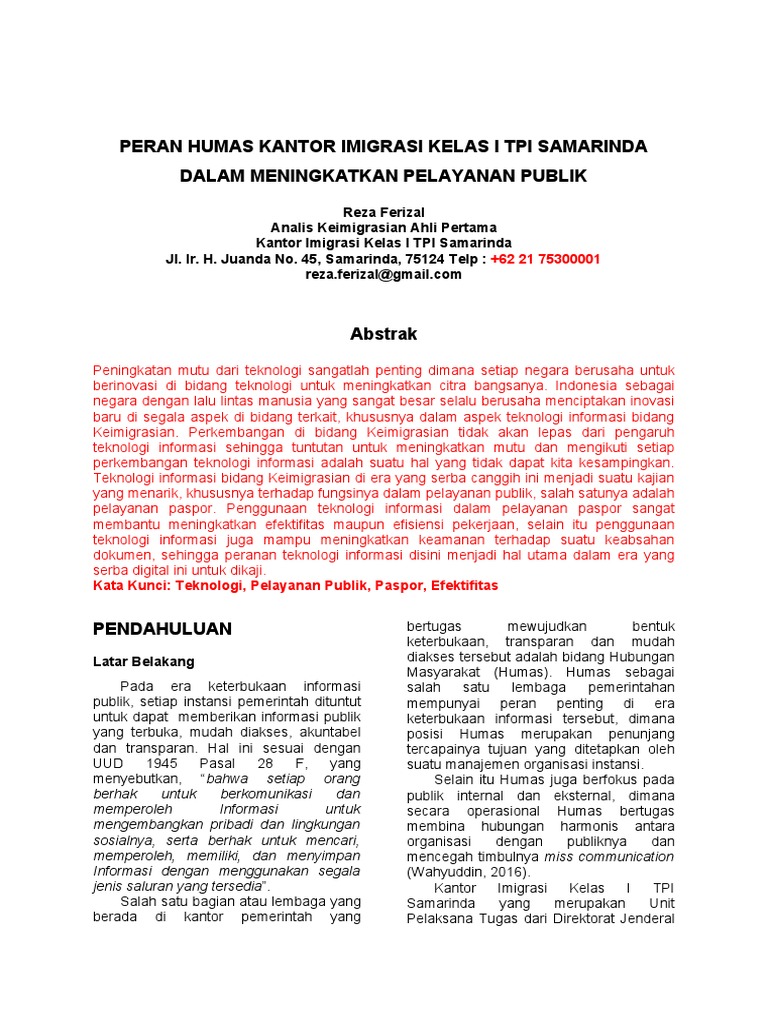 Peran Humas Di Kanim Samarinda | PDF | Ilmu Sosial