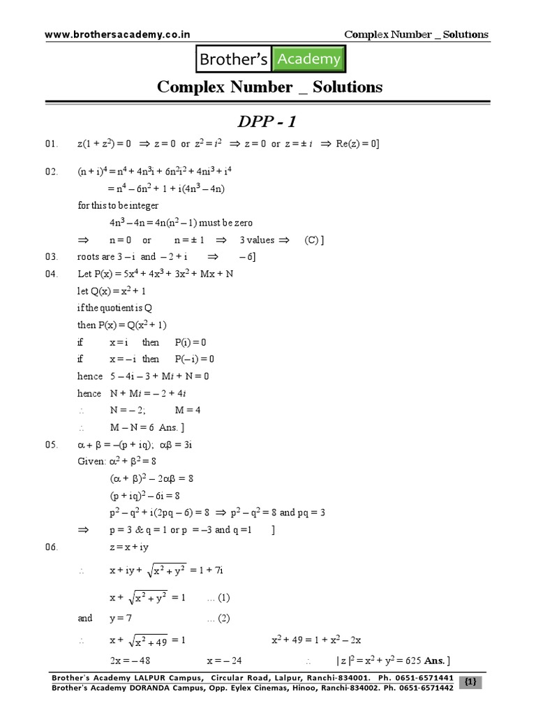 Chapter Drill - Complex Number - Solutions 1234 | PDF