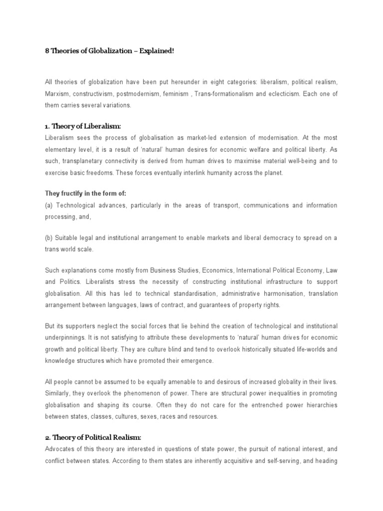 8 Theories of Globalization | PDF | Globalization | Marxism