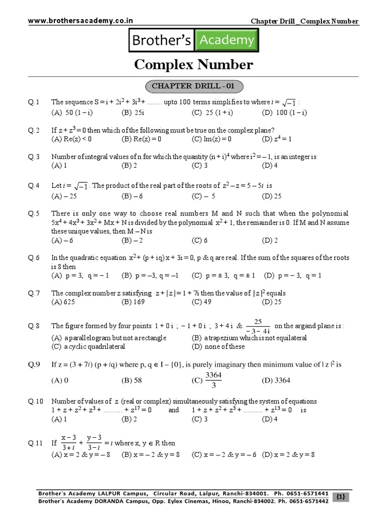 Chapter Drill - Complex Number | PDF