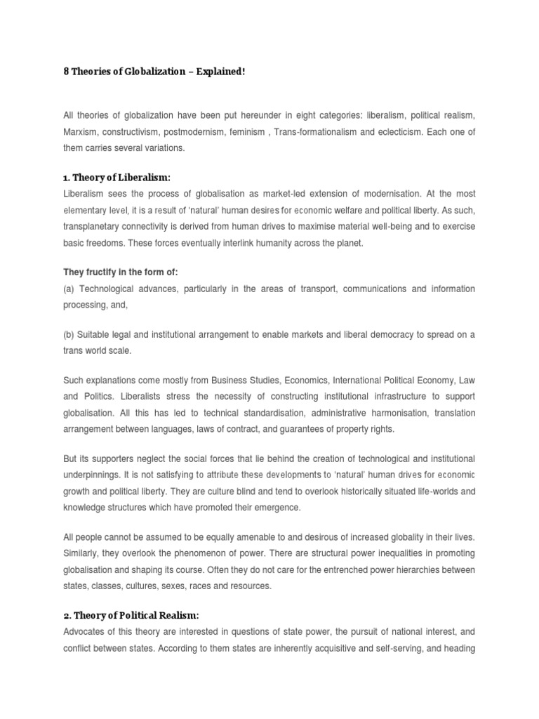 8 Key Theories of Globalization Explained | PDF | Politics
