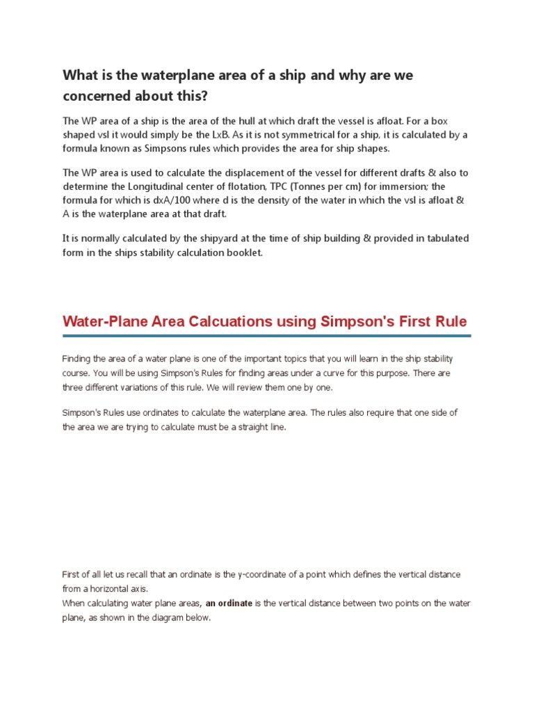 Water-Plane Area Calculation using Simpson's First Rule | PDF | Area ...
