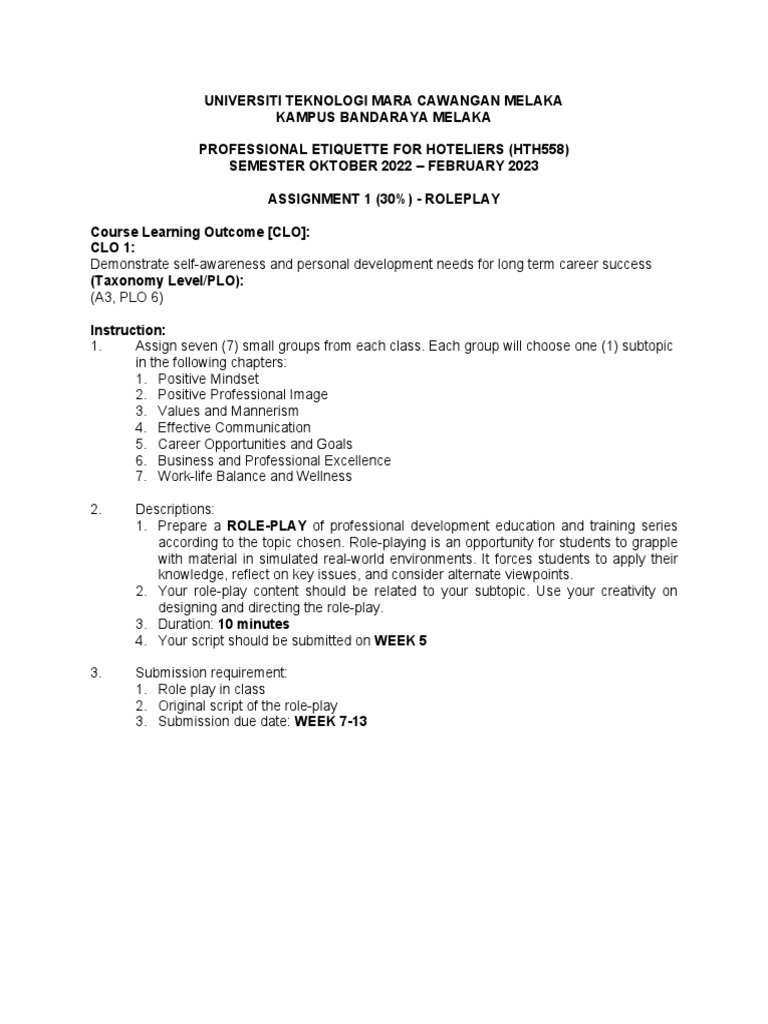 Instruction of Assignment Roleplay | PDF | Preposition And Postposition | Adverb