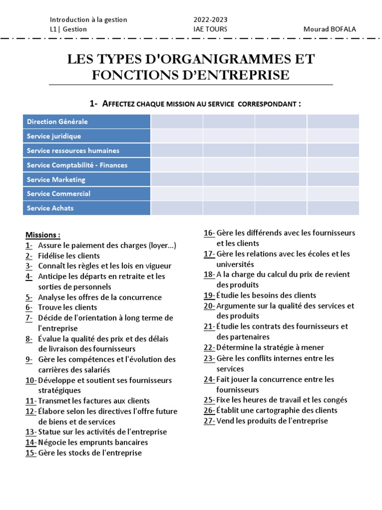 Cas 8 - Les Types D'organisation Et Fonctions de L'entreprise (+ Correction) | PDF