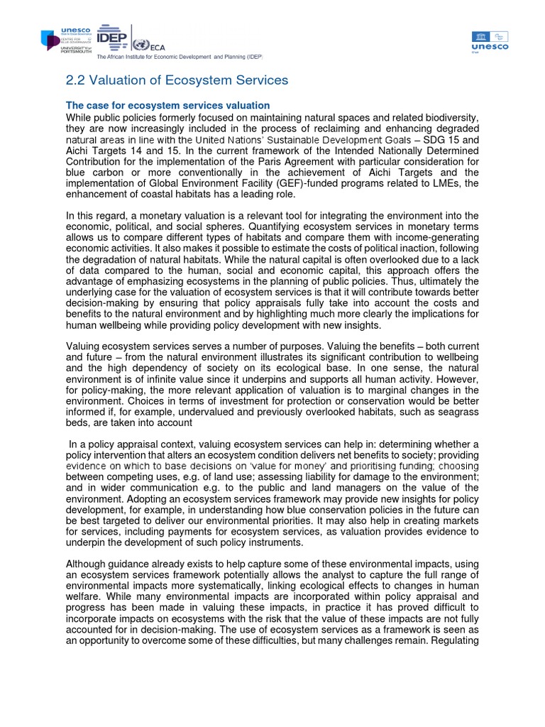 Valuing Ecosystem Services for Policy Decisions | PDF | Real Estate ...